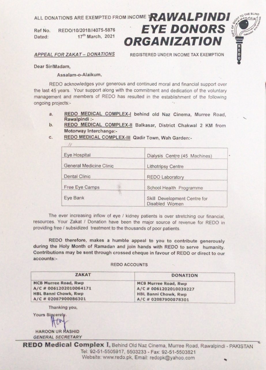 Appeal for Zakat Donation – REDO